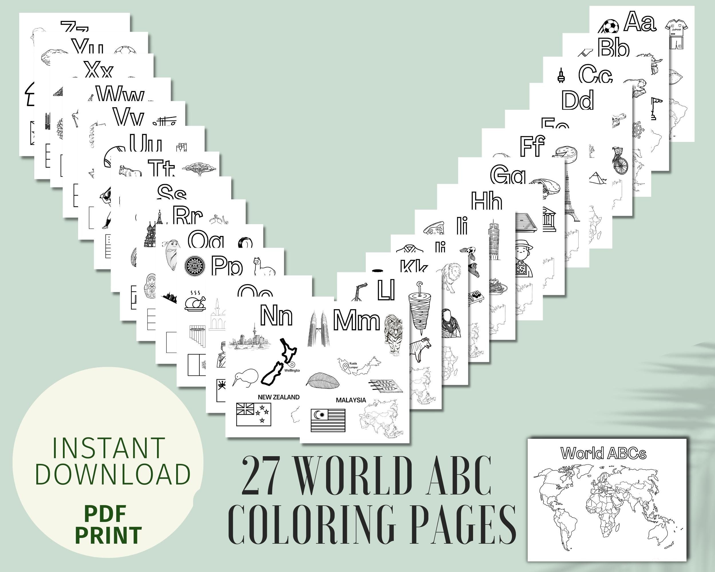 COUNTRY ABC Coloring Pages, World Coloring Book, Alphabet Coloring ...