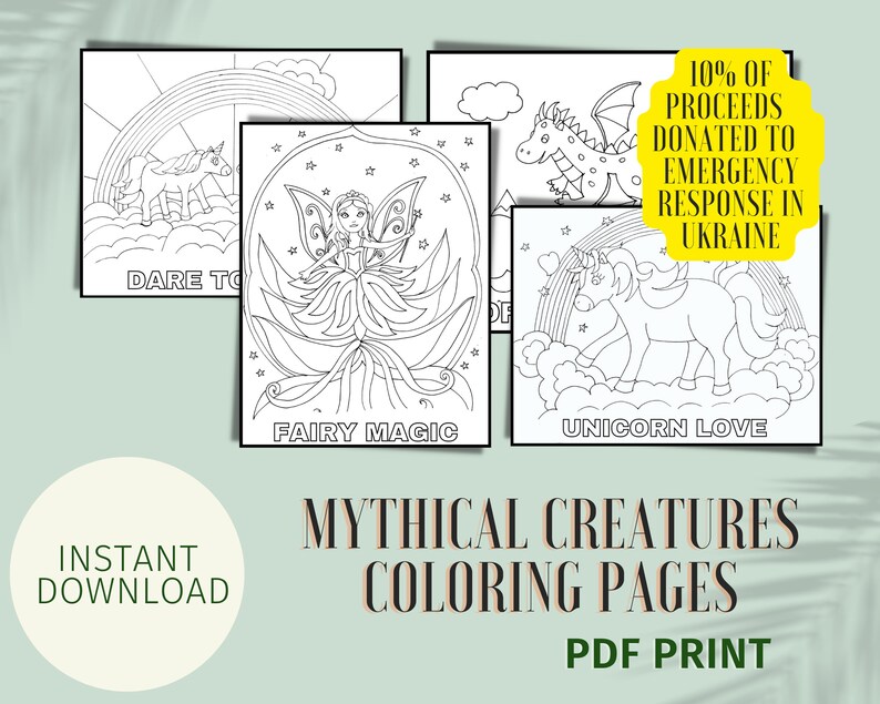 Whimsical Creatures Coloring Pages for Children, Unicorns, Fairy ...