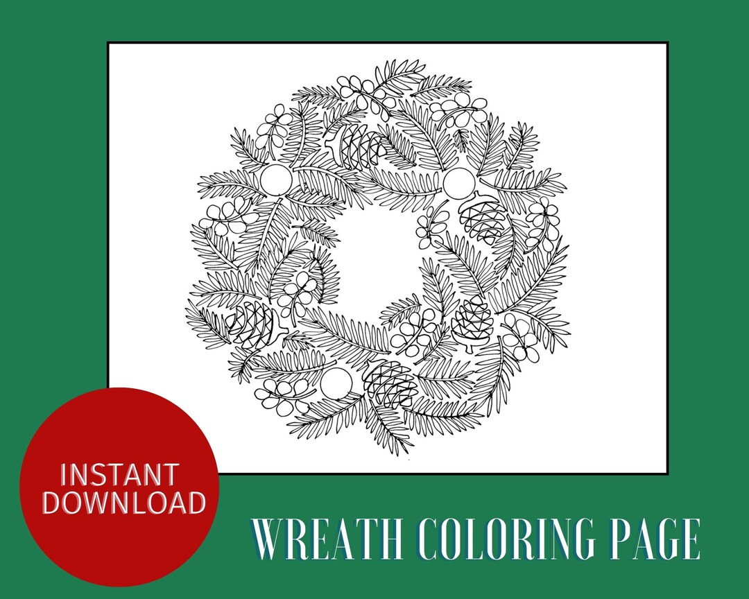 CHRISTMAS WREATH Coloring Page, Artsy Coloring Sheet, Holiday Mandala ...