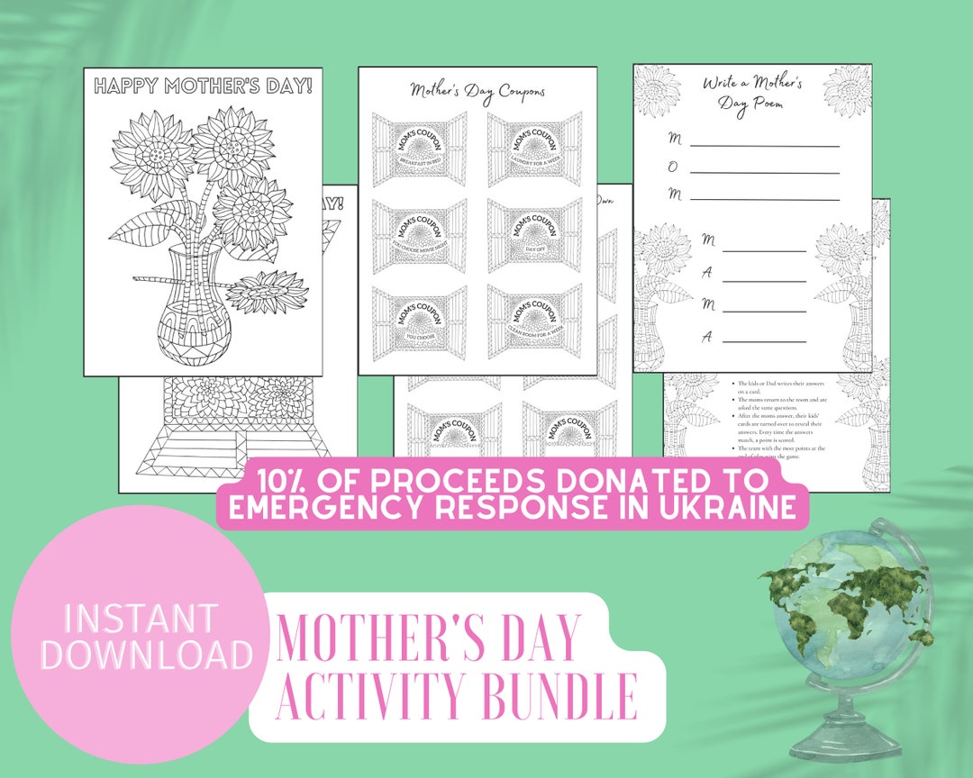 MOTHER’S DAY COLORING Pages/sheets, Mother’s Day Game Activity, Floral ...