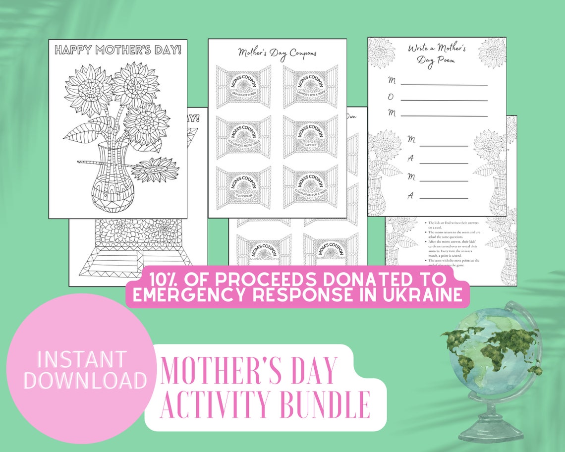 MOTHERS DAY COLORING Pages/sheets, Mothers Day Game Activity, Floral ...
