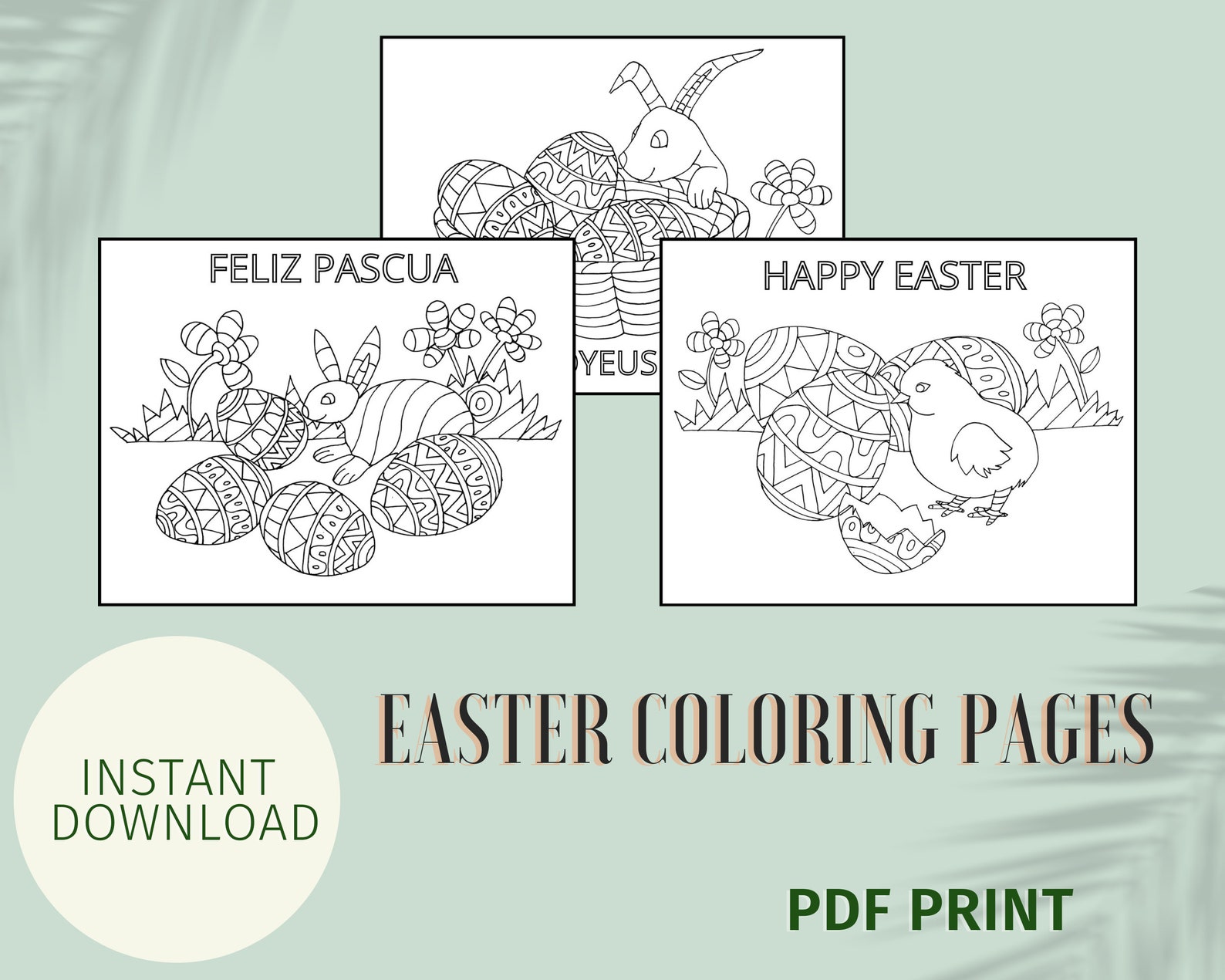 Easter Coloring Pages Set of 3 Printable Easter Activity, Floral ...