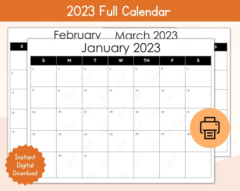 2023 Calendar / Printable 2023 Full 12 Month Calendar/ Printable ...