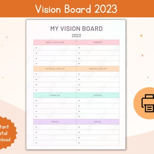 Vision Board 2023 Printable / Vision Board / Goal Setting Worksheet ...