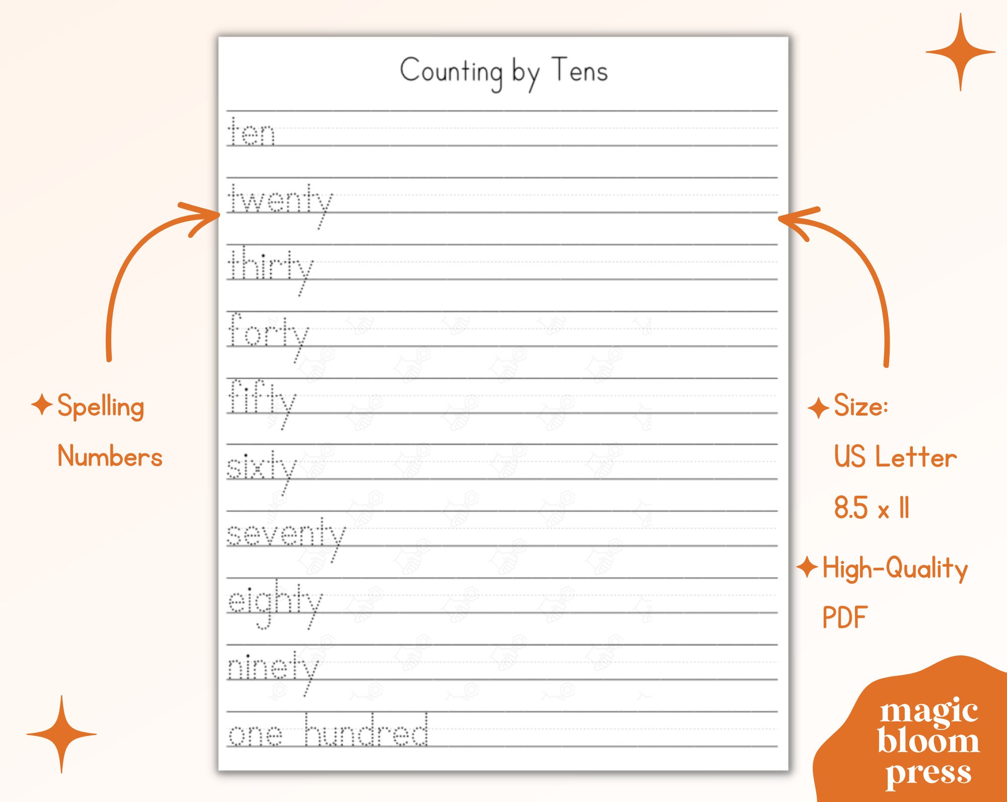 Count by Tens Worksheet / Counting by Tens Spelling Numbers / Count by ...