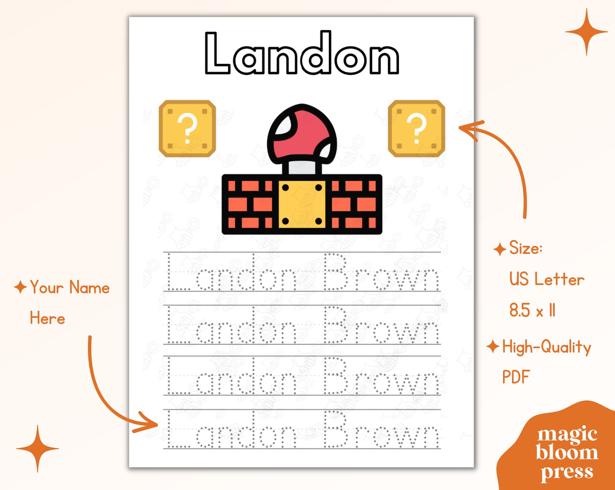 Super Mario Name Tracing Custom Worksheet / Personalized First Name ...