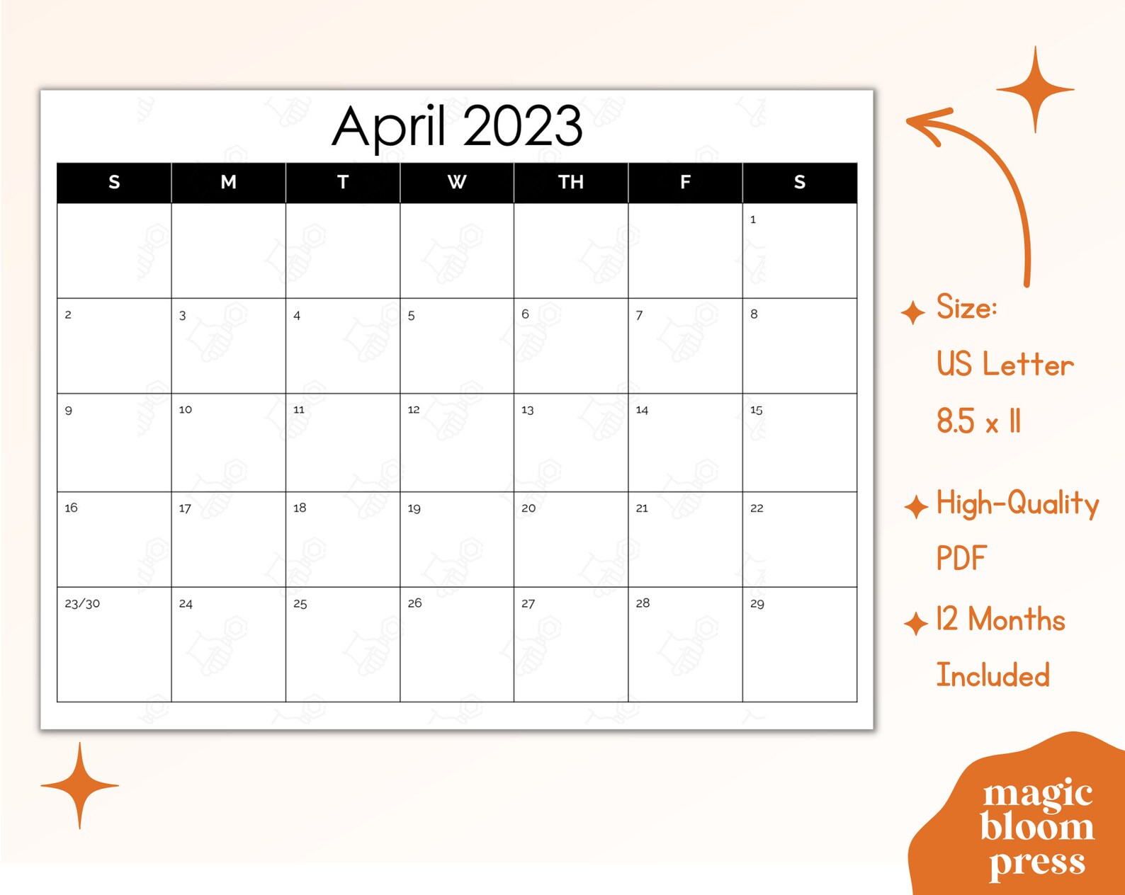 2023 Calendar / Printable 2023 Full 12 Month Calendar/ Printable ...