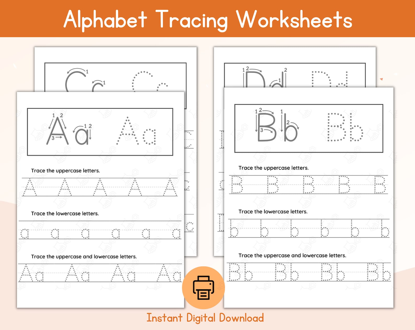 Alphabet Tracing Worksheets A-Z / ABC Tracing Workbook /handwriting ...