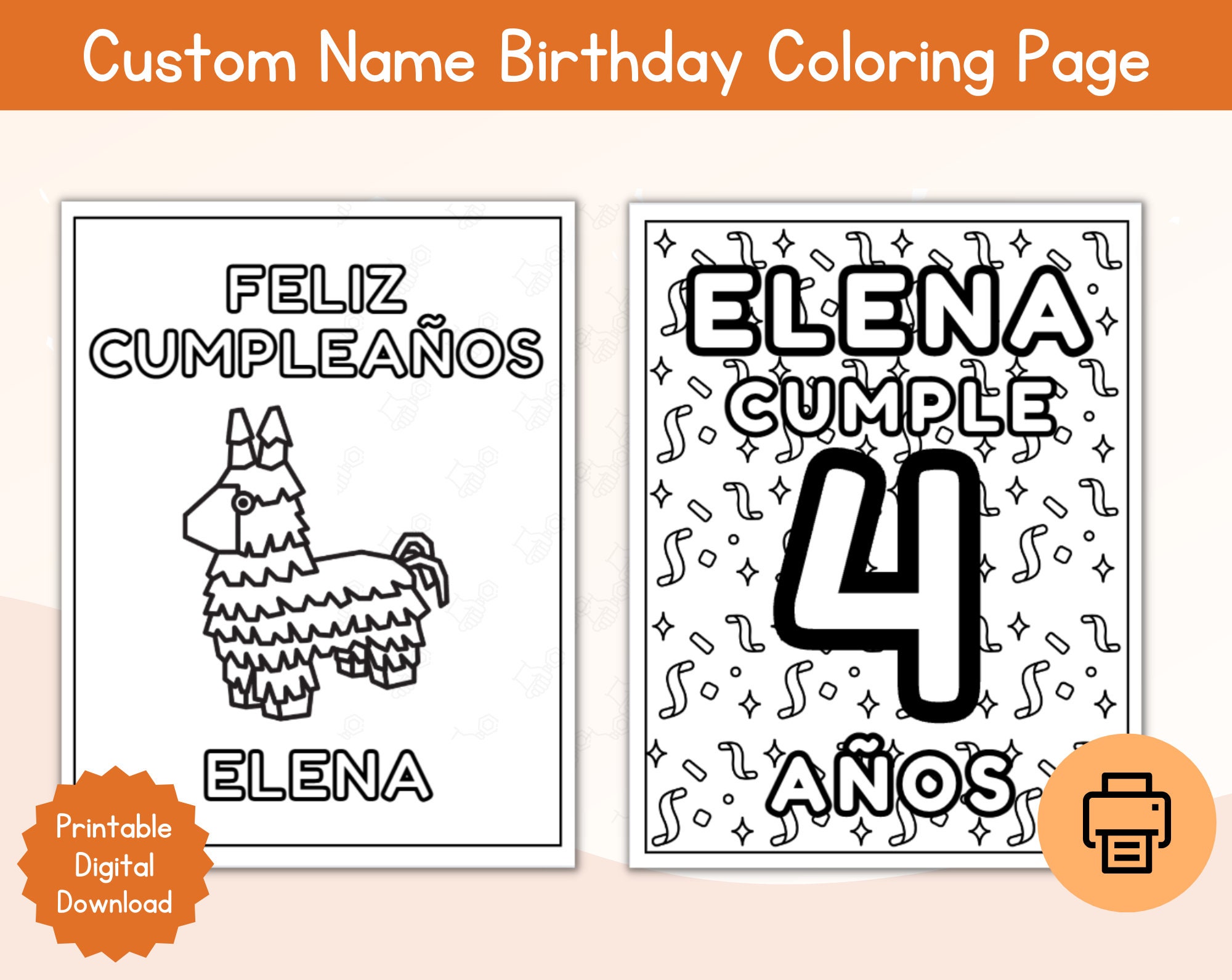 Spanish Personalized Feliz Cumpleaños Coloring Page / Custom Feliz ...