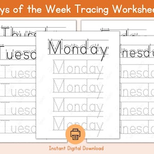 Days of the Week Tracing Worksheets / Tracing Printable for Pre-k ...