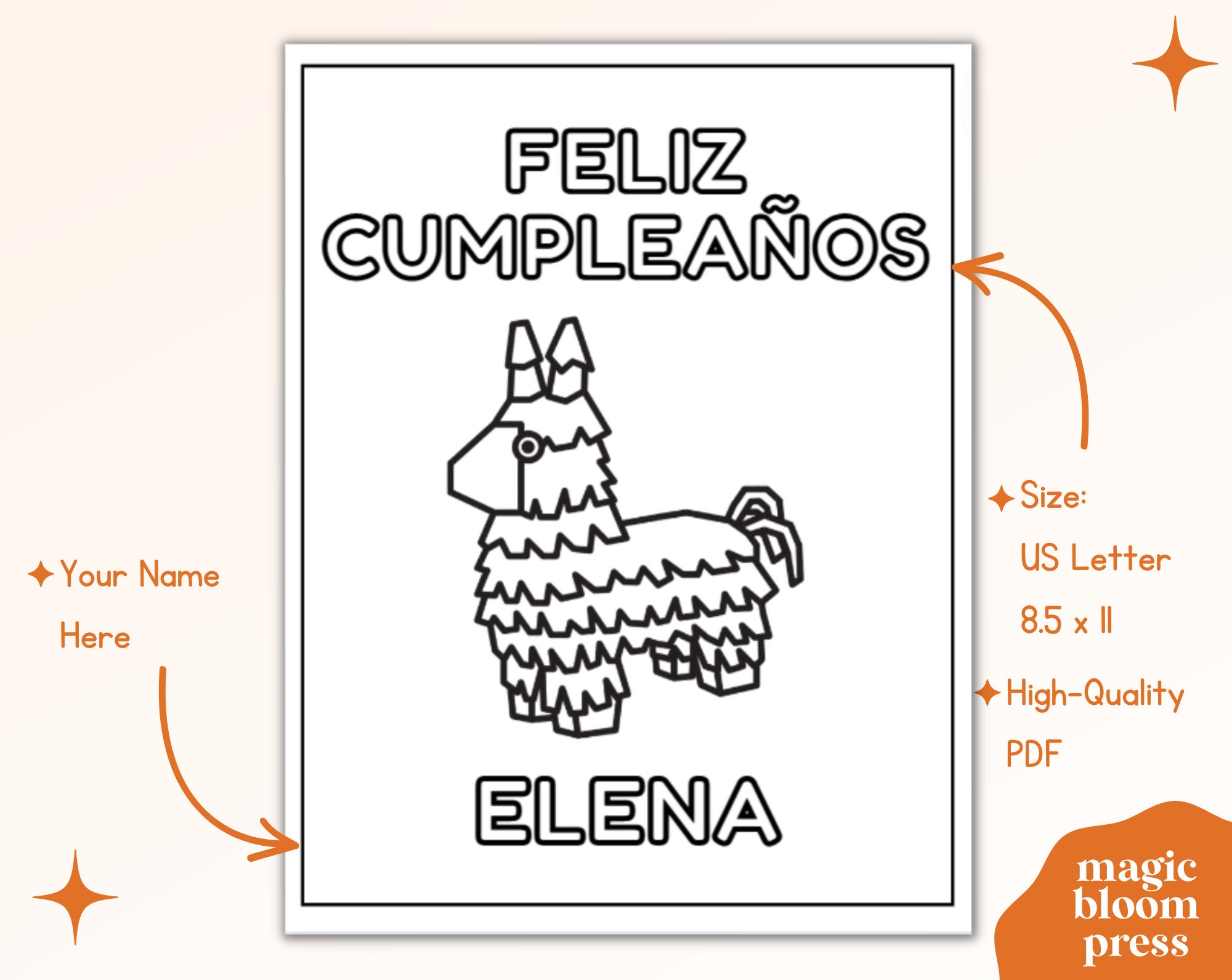 Spanish Personalized Feliz Cumpleaños Coloring Page / Custom Feliz ...