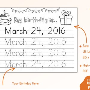 Birthday Tracing Custom Worksheet / Personalized Birthdate Tracing Name ...