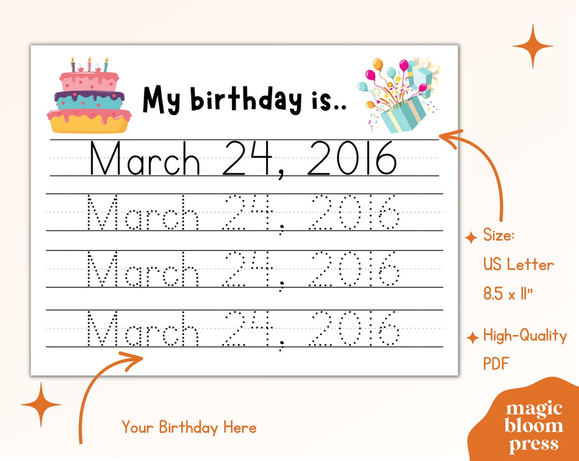 Birthday Tracing Custom Worksheet / Personalized Birthdate Tracing Name ...