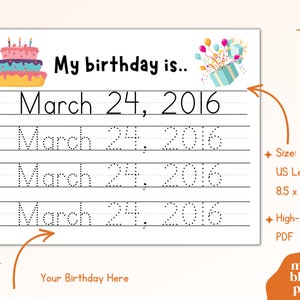 Birthday Tracing Custom Worksheet / Personalized Birthdate Tracing Name ...