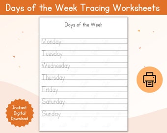 Days of the Week Tracing Worksheets / Tracing Printable for Pre-k ...