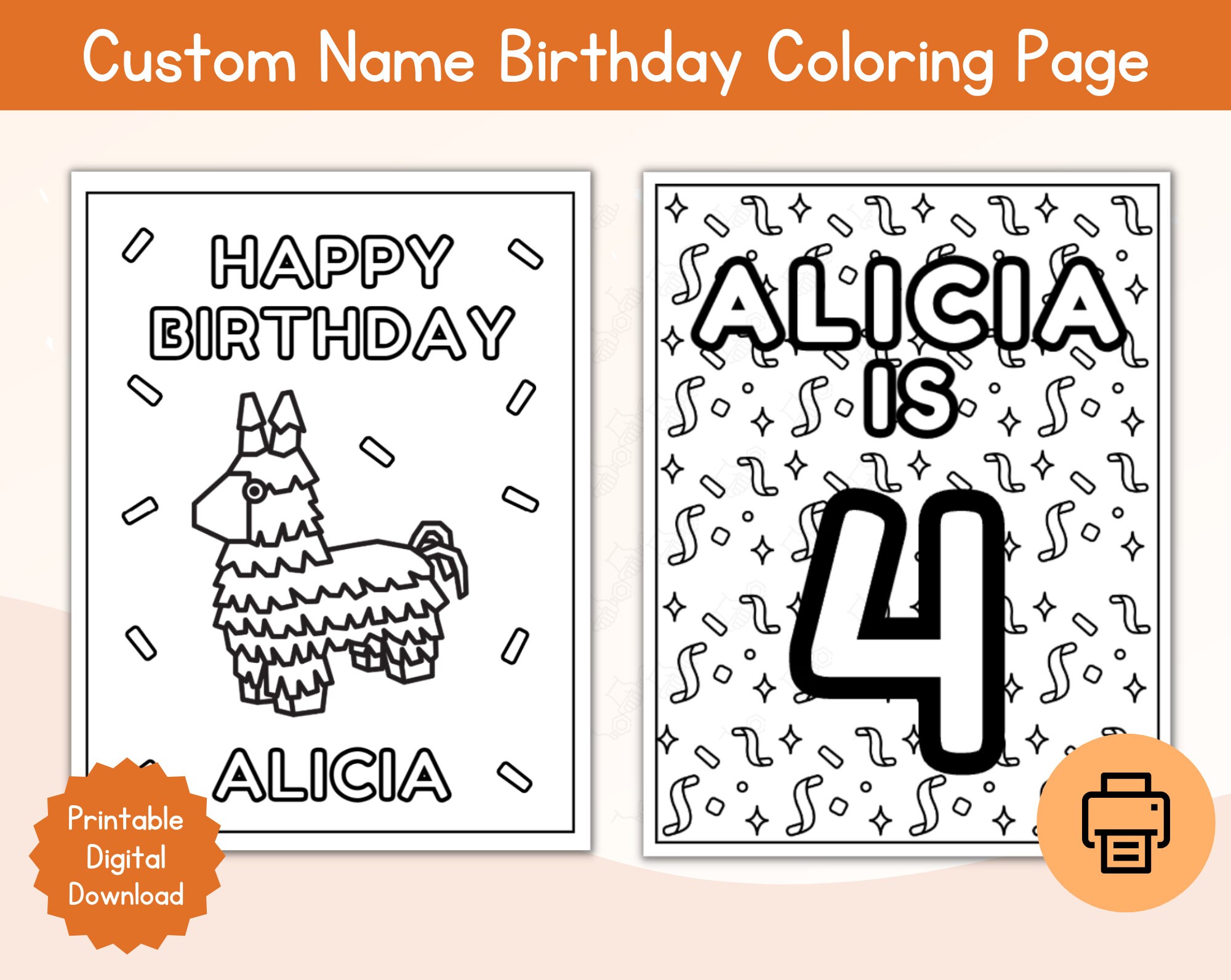 Personalized Happy Birthday Coloring Page / Custom Happy Birthday ...