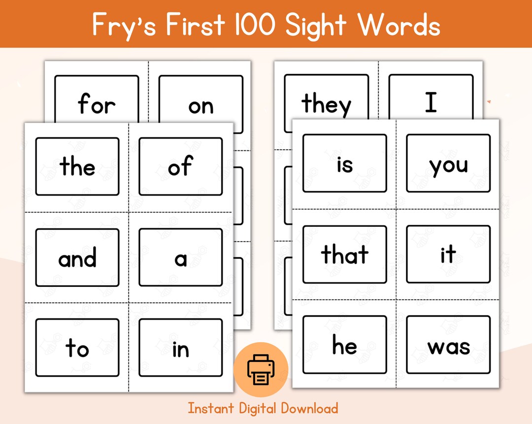Fry's 100 First Sight Words Flash Cards / Printable First 100 Sight ...