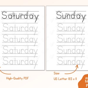 Days of the Week Tracing Worksheets / Tracing Printable for Pre-k ...