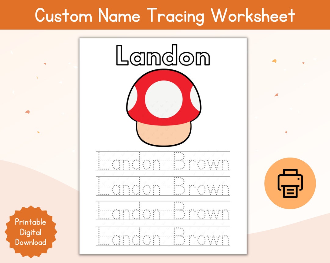 Toad Mushroom Inspired Name Tracing Worksheet / Personalized Name ...