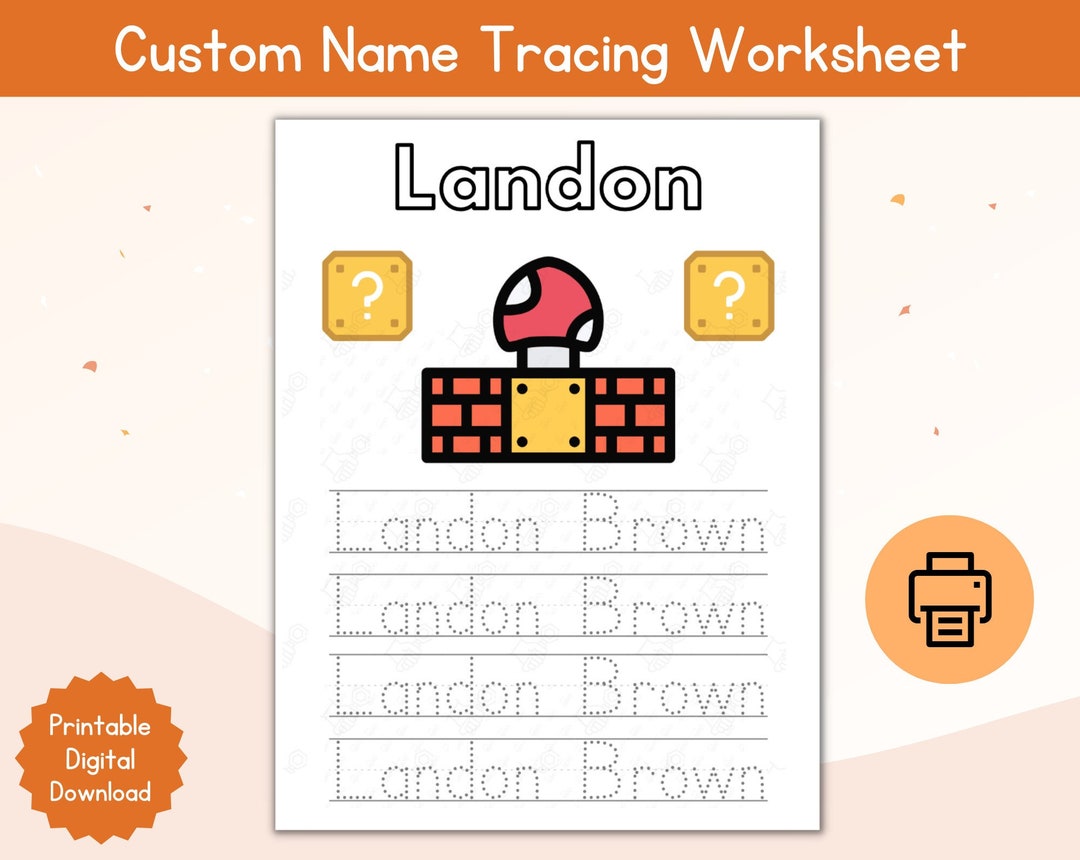 Super Mario Name Tracing Custom Worksheet / Personalized First Name ...