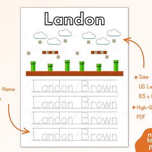 Super Mario Name Tracing Custom Worksheet / Personalized First Name ...
