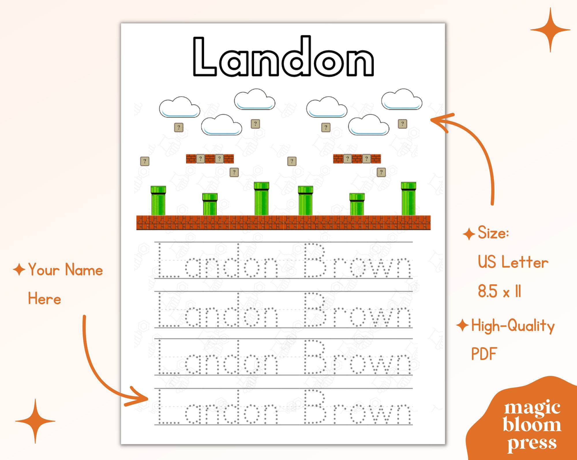 Super Mario Name Tracing Custom Worksheet / Personalized First Name ...