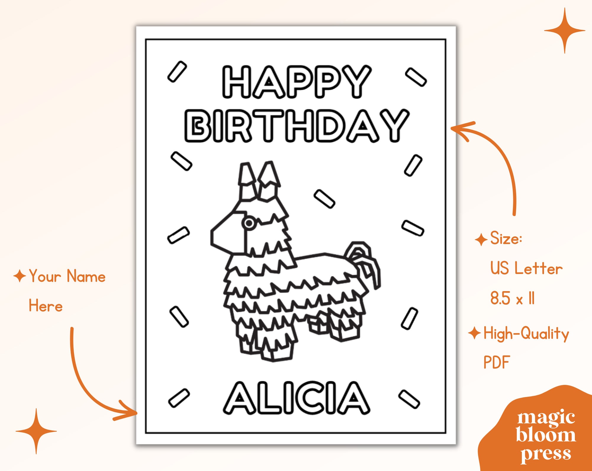 Personalized Happy Birthday Coloring Page / Custom Happy Birthday ...