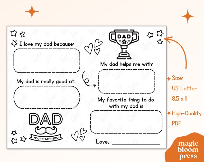 Father's Day Fill-in Card / Printable Father's Day Fill in Page / All ...