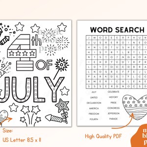 4th of July Coloring Page / 4th of July Word Search / Printable Fourth ...