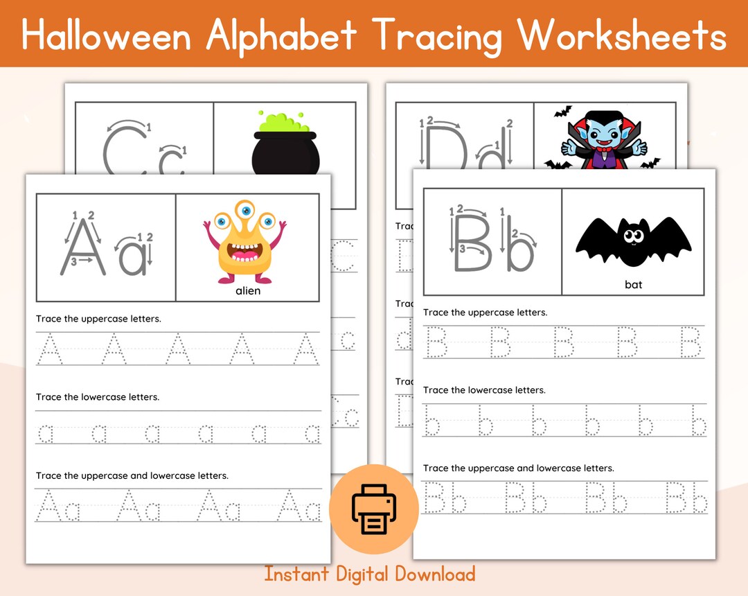 Halloween Alphabet Tracing Worksheets A-Z / ABC Halloween Tracing ...