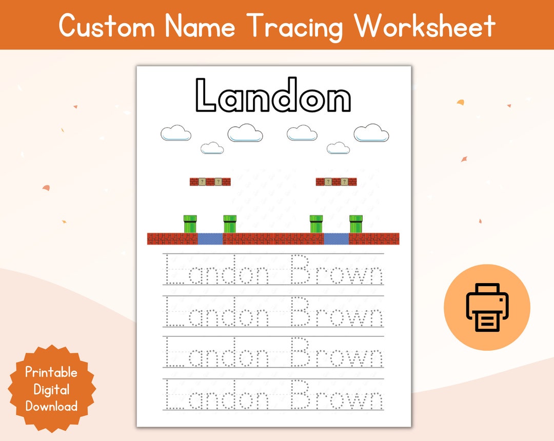 Super Mario Name Tracing Custom Worksheet / Personalized First Name ...