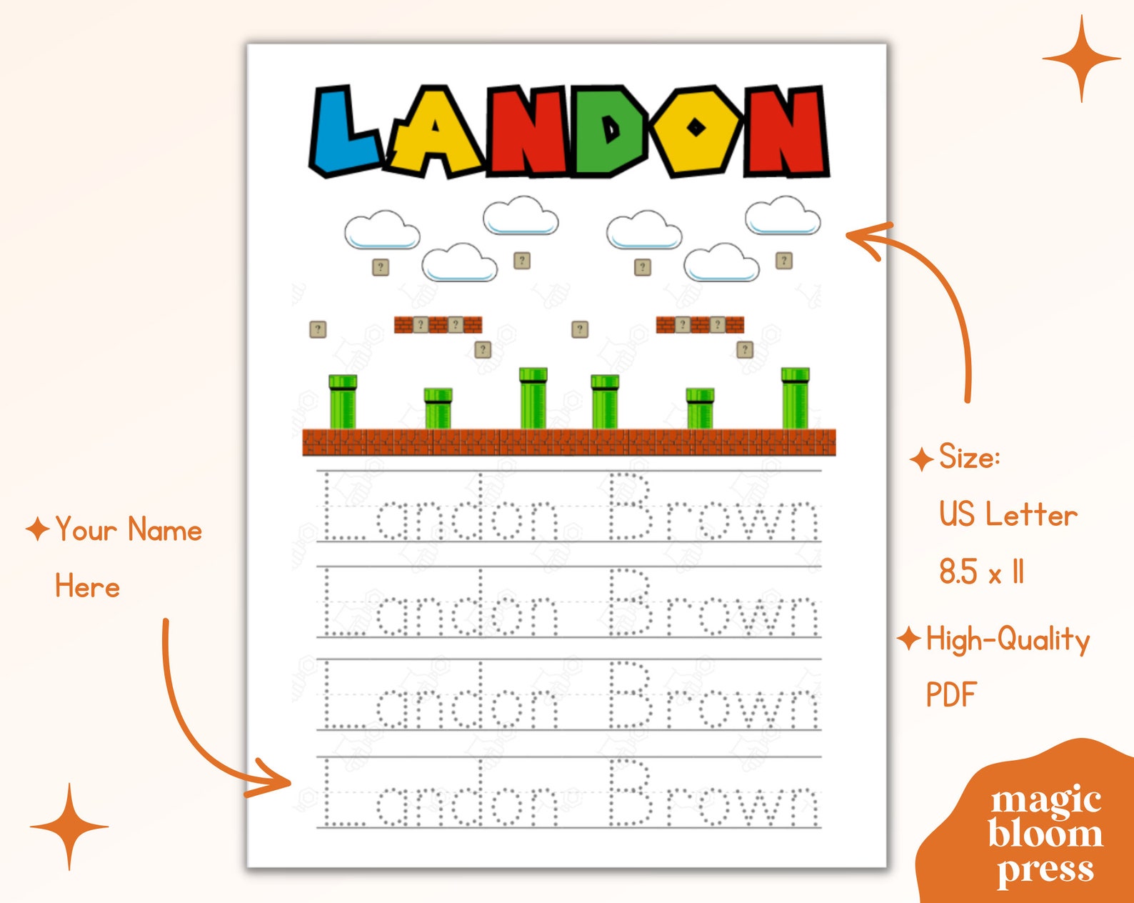 Super Mario Inspired Name Tracing Worksheet / Personalized Name Tracing ...