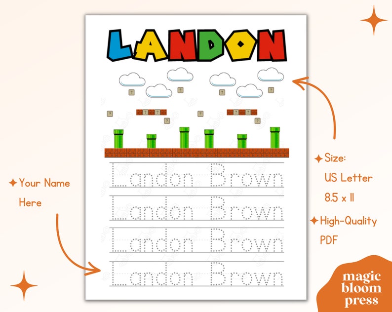 Super Mario Inspired Name Tracing Worksheet / Personalized Name Tracing ...