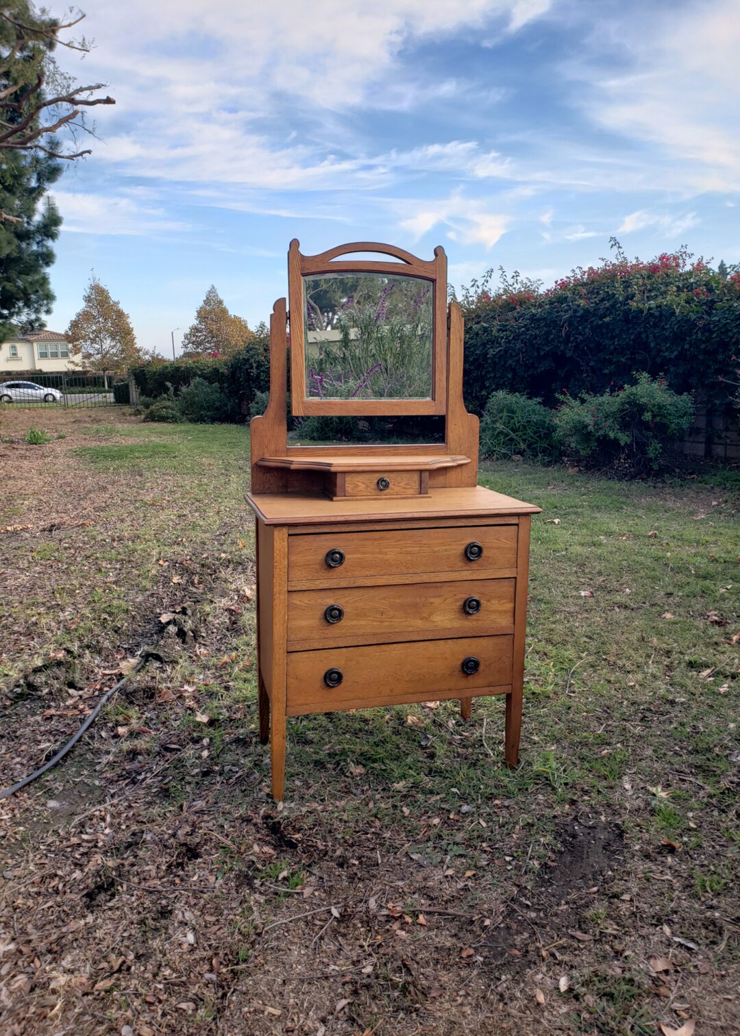 Vintage Mission Style Vanity / Craftsman Bureau / Vintage Oak Dresser ...