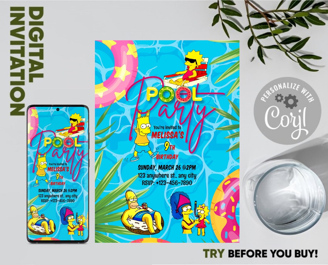 Editable Simpsons Pool Party Invitation Kids Summer Birthday - Etsy UK