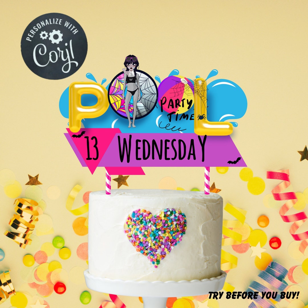 Editable Wednesday Pool Party Cake Topper: DIY Printable Fun - Etsy
