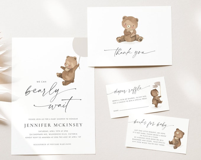 We Can Bearly Wait Invitation Bundle, We Can Bearly Wait Baby Shower, Teddy Bear Baby Shower ...