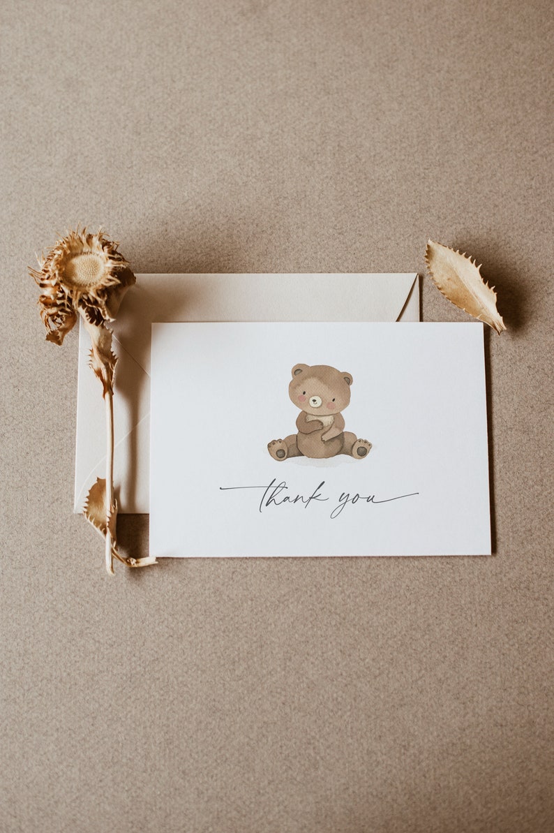 Teddy Bear Thank You Card, Teddy Bear Baby Shower Thank You Card, Teddy ...
