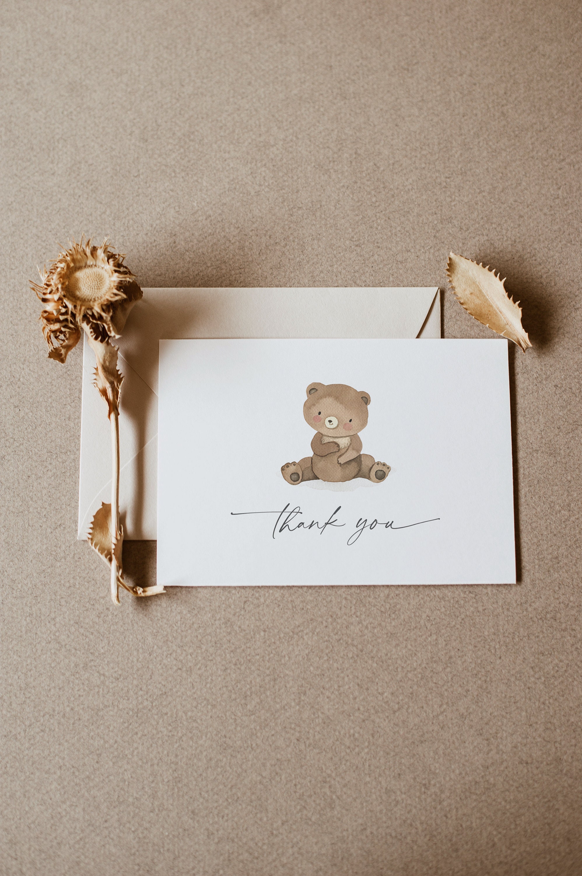 Teddy Bear Thank You Card, Baby Shower, Editable Template (digital ...