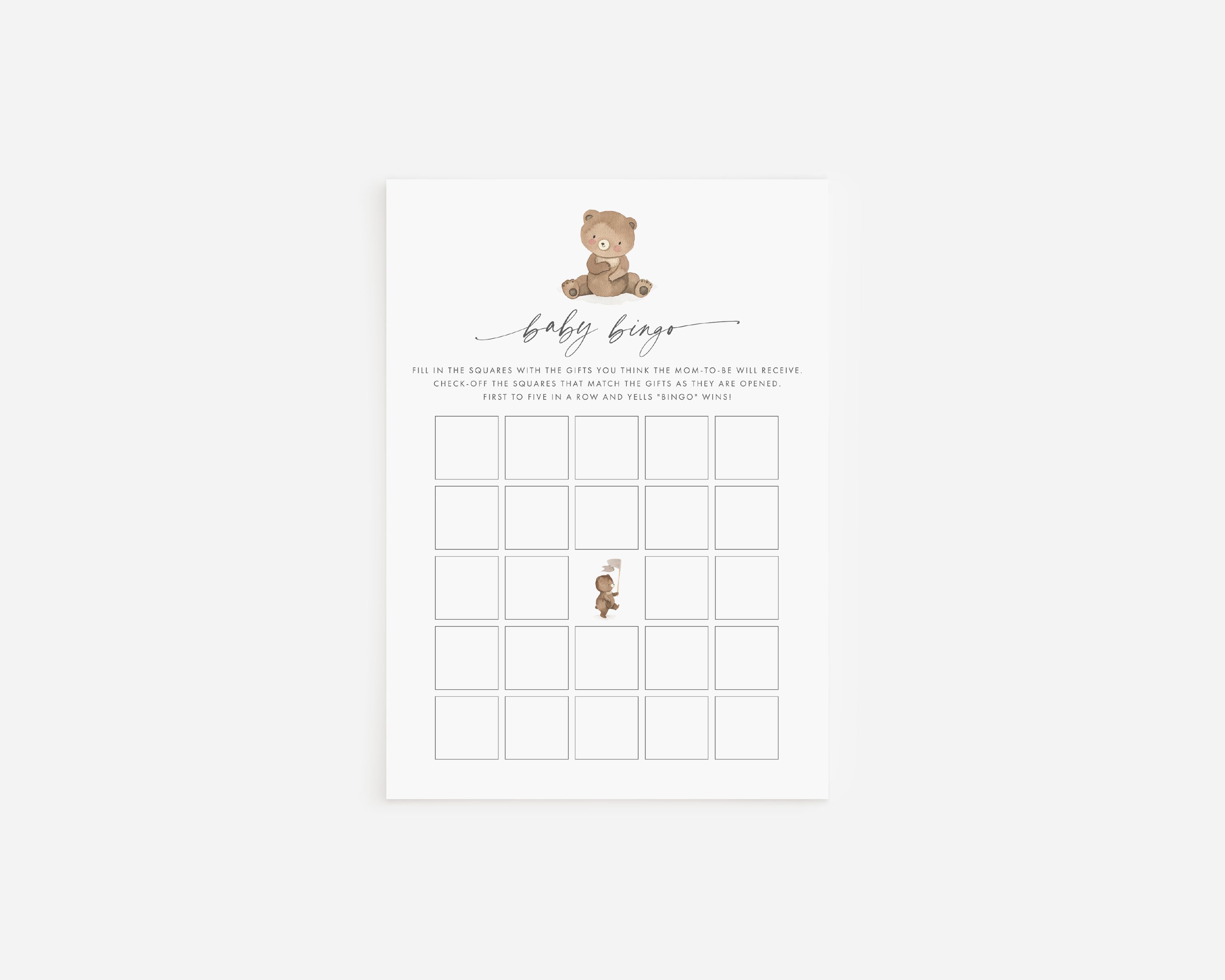 REMI Teddy Bear Baby Bingo, Baby Shower Game, DIY Baby Printable Game ...