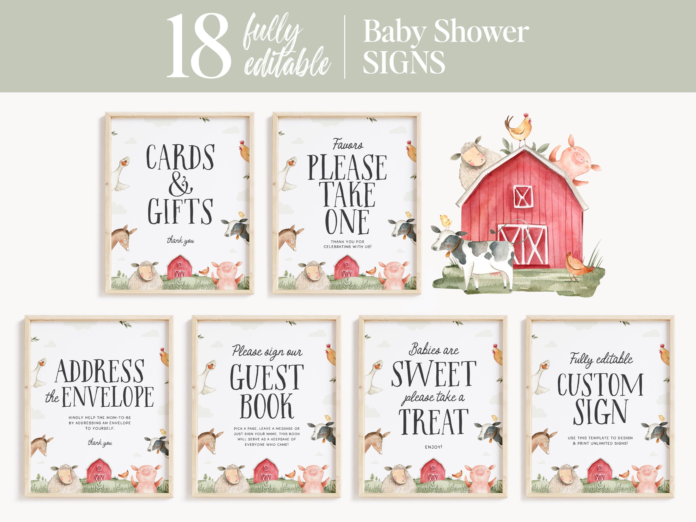 Barnyard Baby Shower Signs, Farm Animals Baby Shower Signs, Baby ...