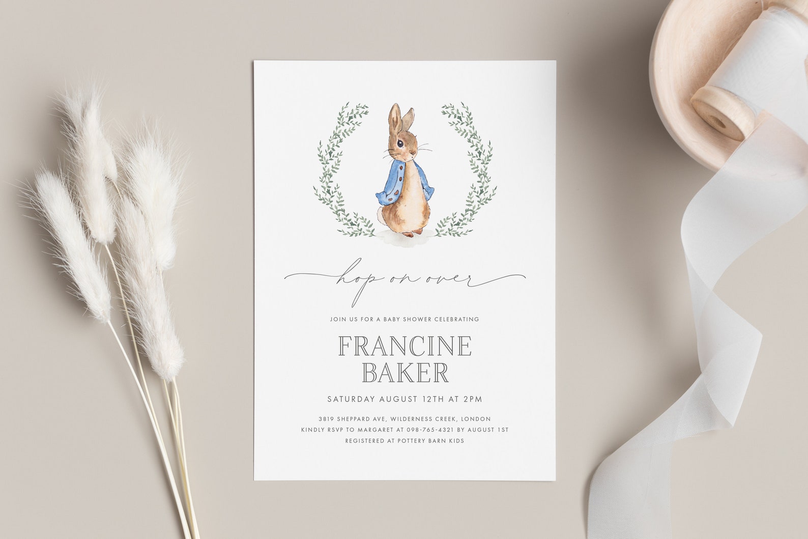 PETER Rabbit Baby Shower Invitation Template, Minimalist, Editable ...