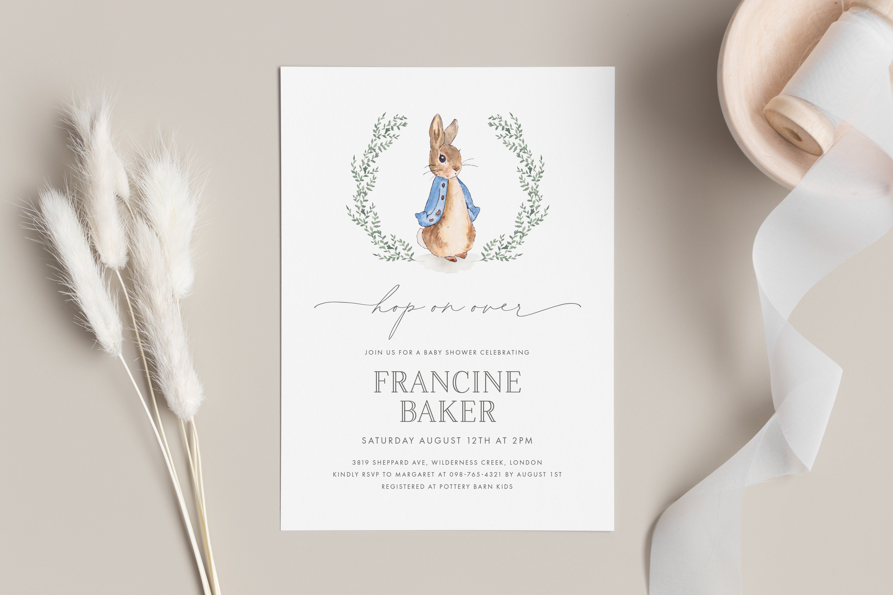 PETER Rabbit Baby Shower Invitation Template, Minimalist, Editable ...