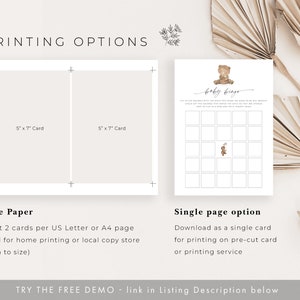 REMI Teddy Bear Baby Bingo, Baby Shower Game, DIY Baby Printable Game ...