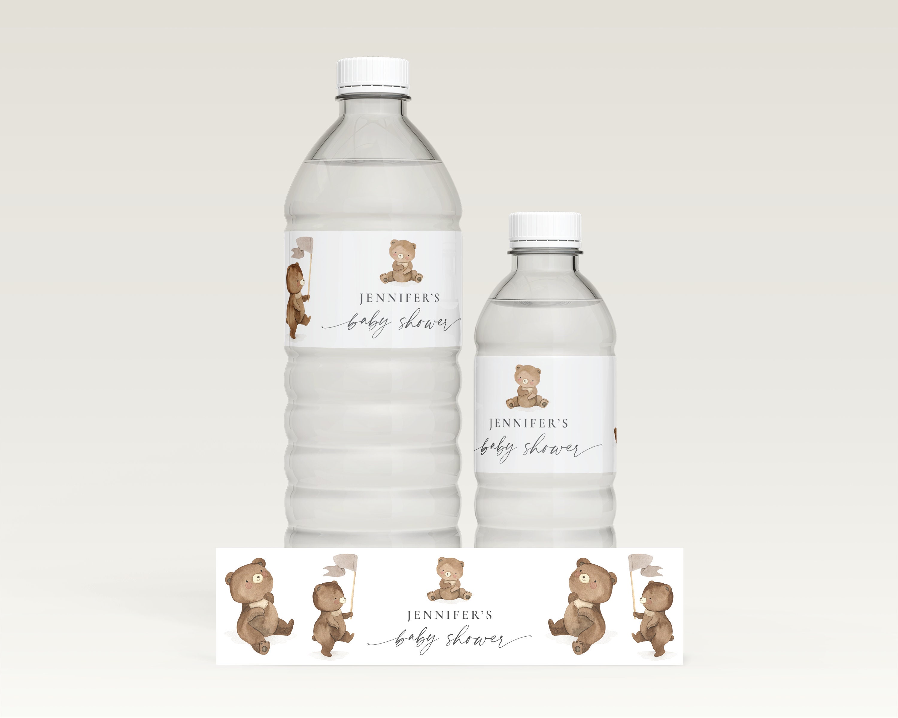 Teddy Bear Baby Shower Water Bottle Label, Editable Template (digital ...