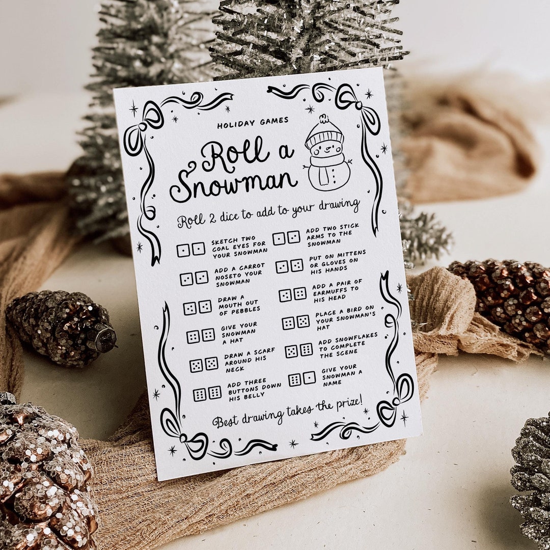 Christmas Roll A Snowman Game, Whimsical Roll a Dice Game, Christmas ...