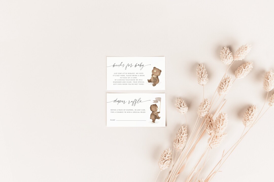 REMI Teddy Bear Baby Shower Insert Cards, Bear Diaper Raffle Ticket ...