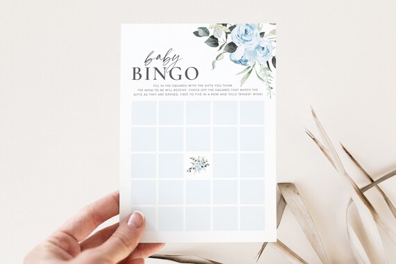 LIAM Blue Floral Baby Bingo Baby Shower Game Pastel Blue - Etsy