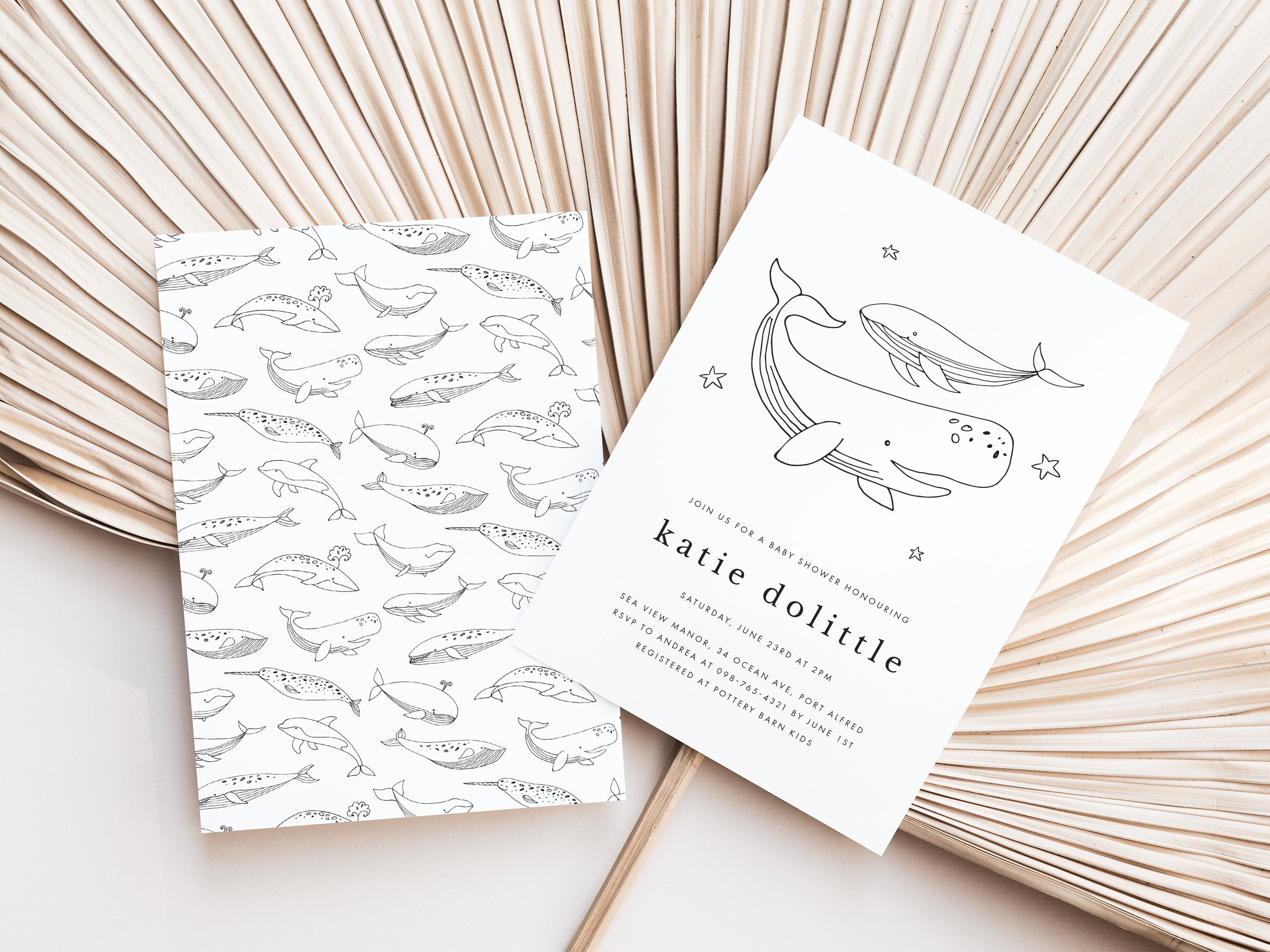 Whale Baby Shower Electronic Invitation Set, Editable Ocean Baby Shower ...