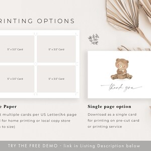 Teddy Bear Thank You Card, Teddy Bear Baby Shower Thank You Card, Teddy ...